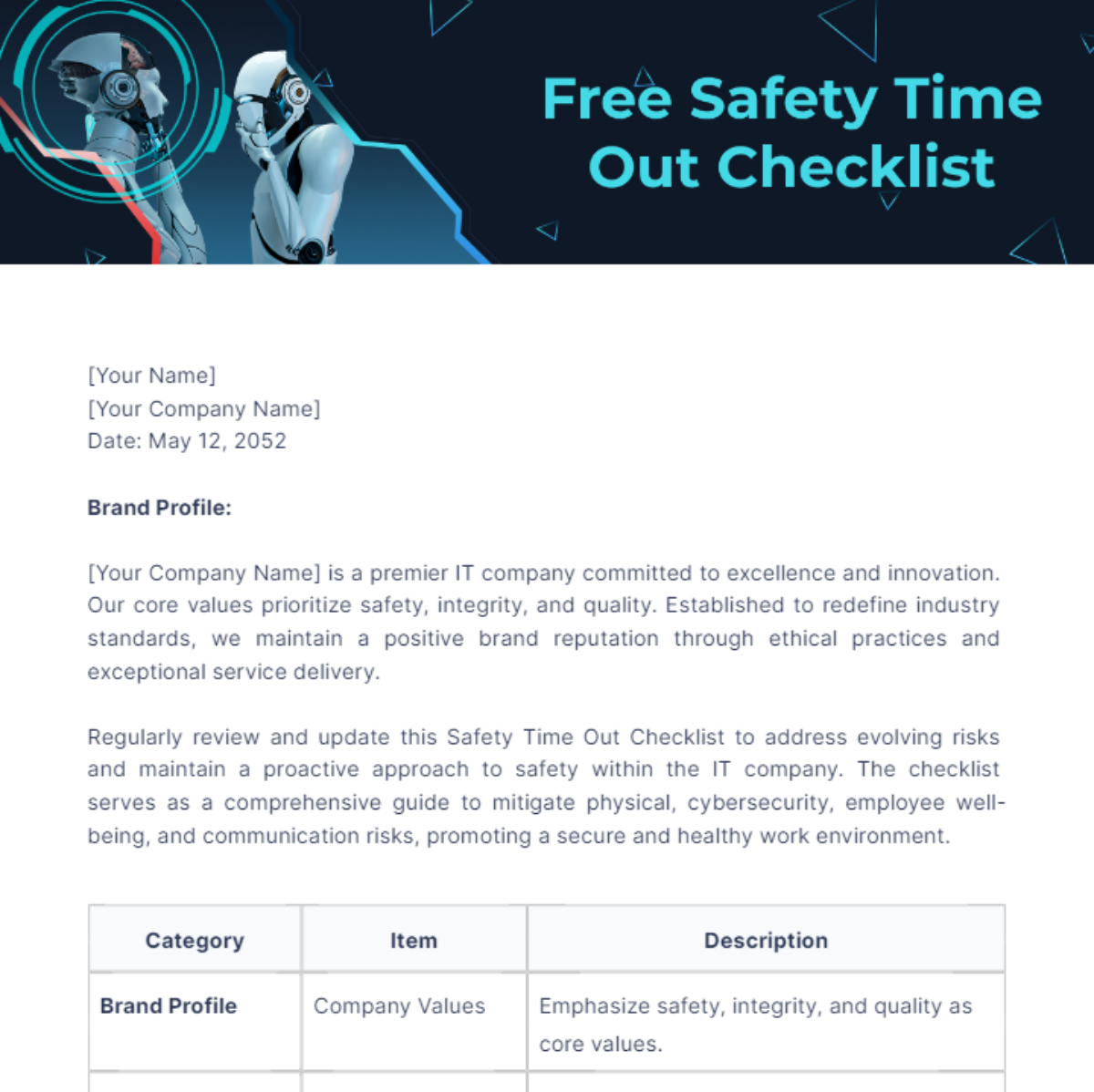 Safety Time Out Checklist Template - Edit Online & Download Example