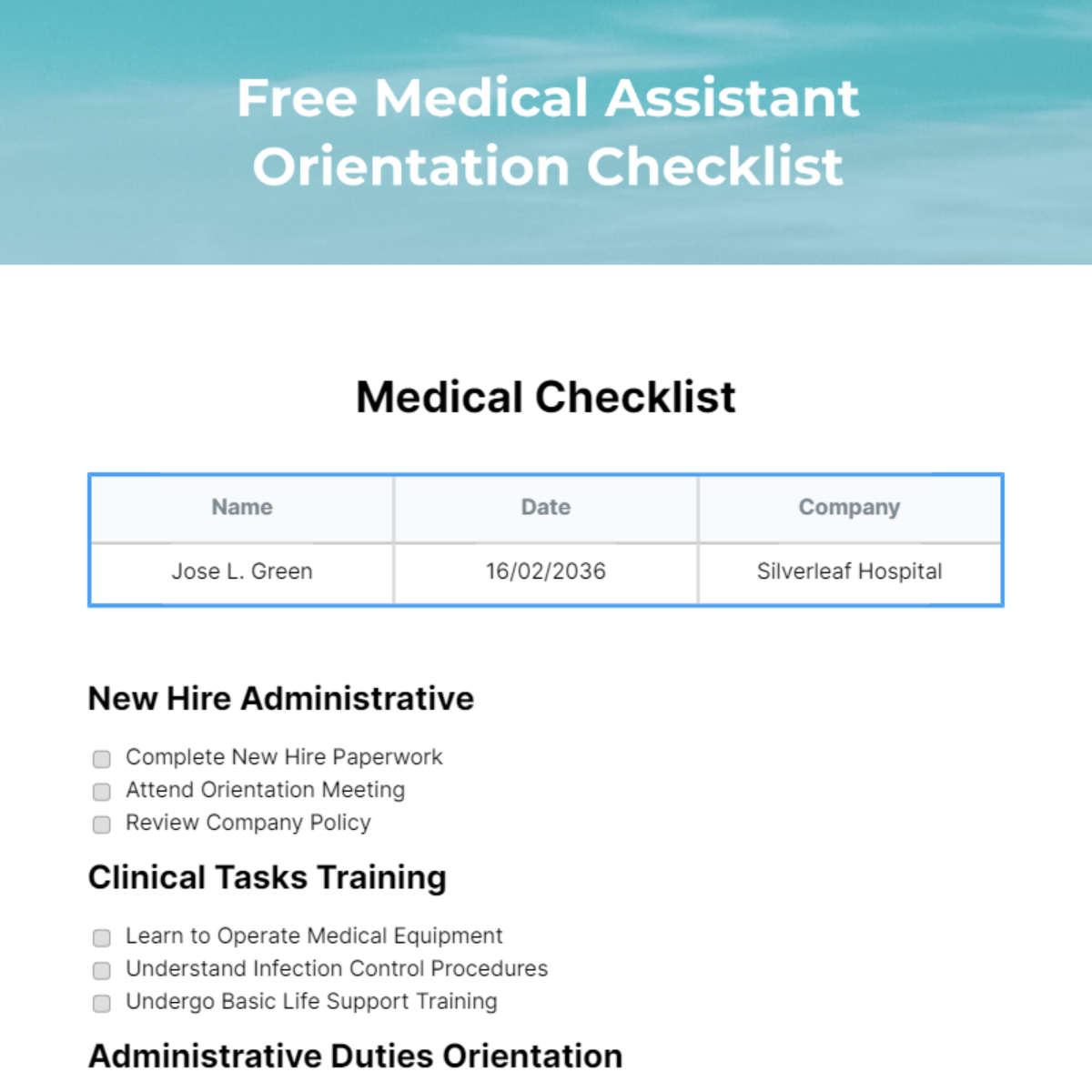 Medical Assistant Orientation Templates – YVCGPD