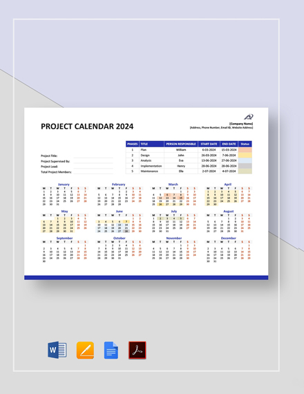 Annual Project Calendar Template