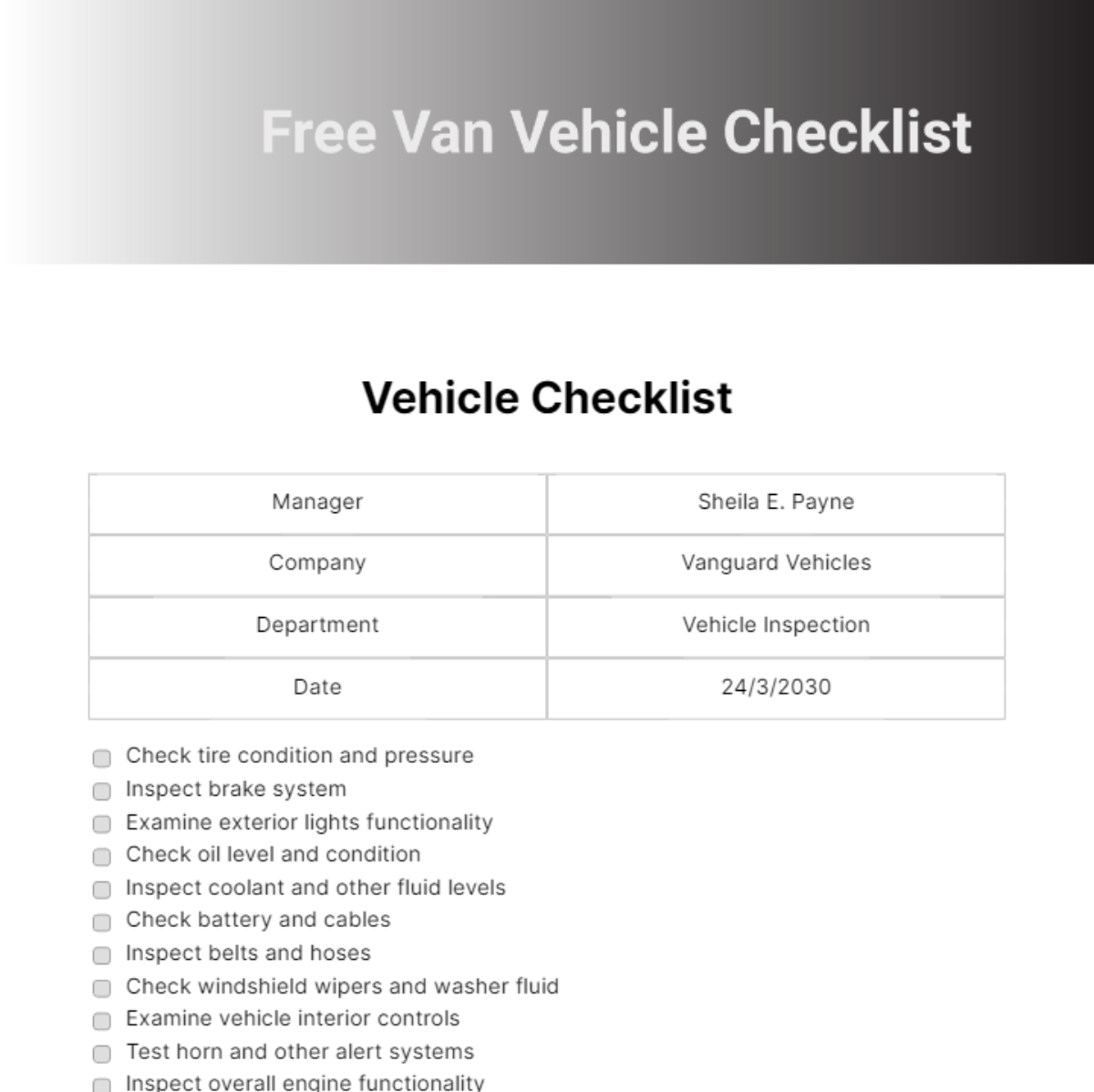 FREE Vehicle Checklist Templates & Examples - Edit Online & Download ...