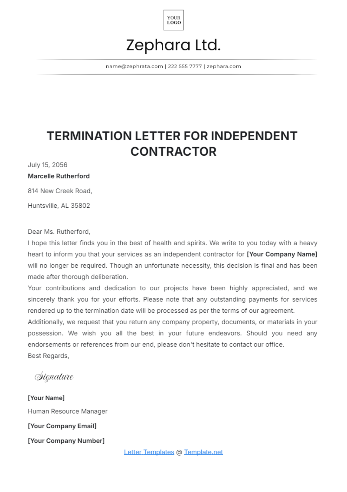 Free Termination Letter For Independent Contractor Template To Edit Online