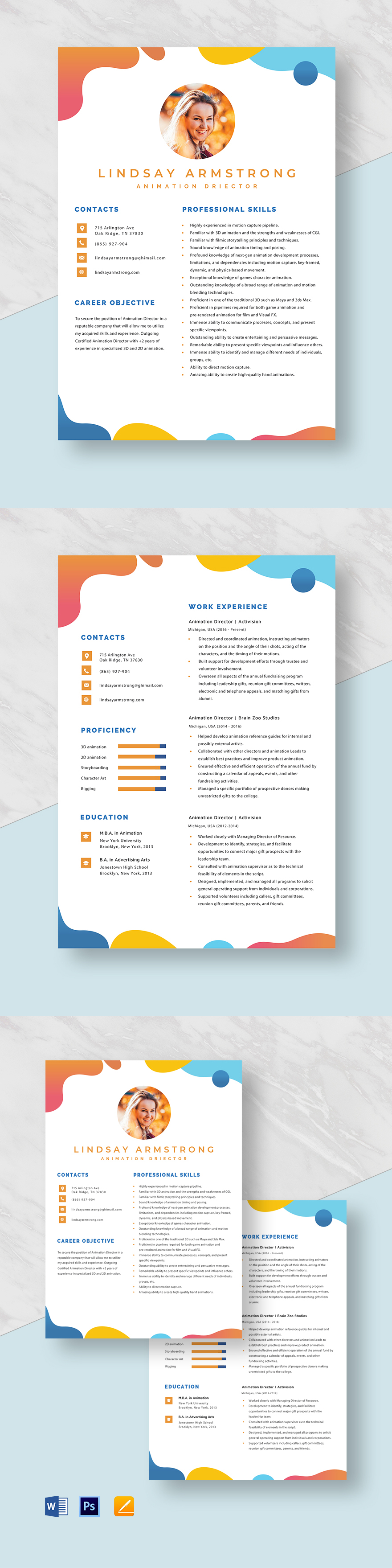 Animation Director Resume Template - Word, Apple Pages, PSD | Template.net