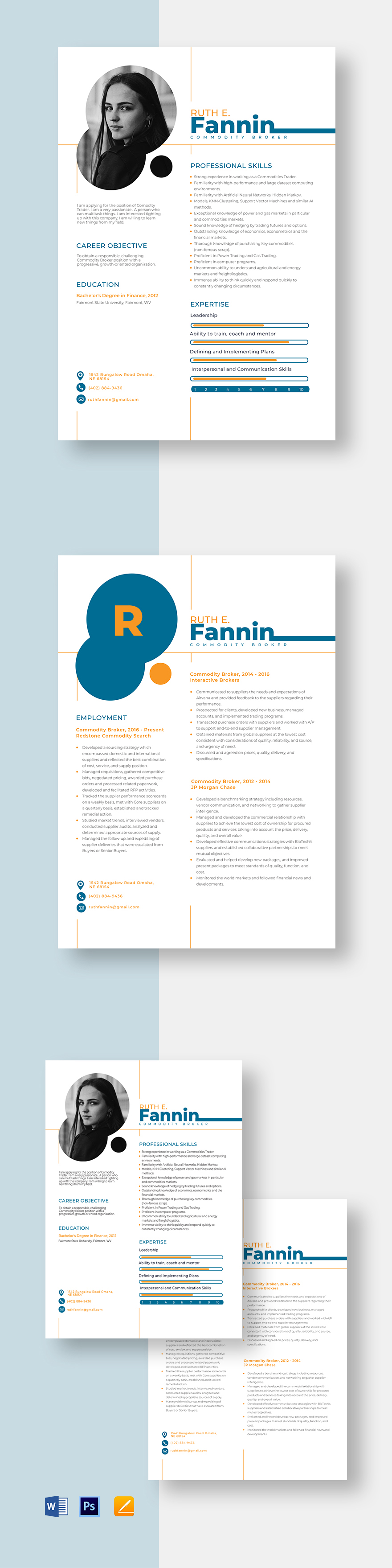 Commodity Broker Resume Template - Word, Apple Pages, PSD | Template.net