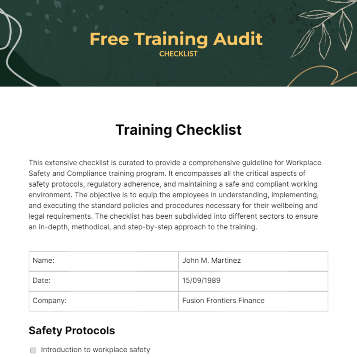 FREE Training Checklist Templates & Examples - Edit Online & Download ...