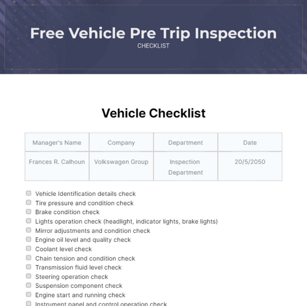 FREE Vehicle Checklist Templates & Examples - Edit Online & Download ...