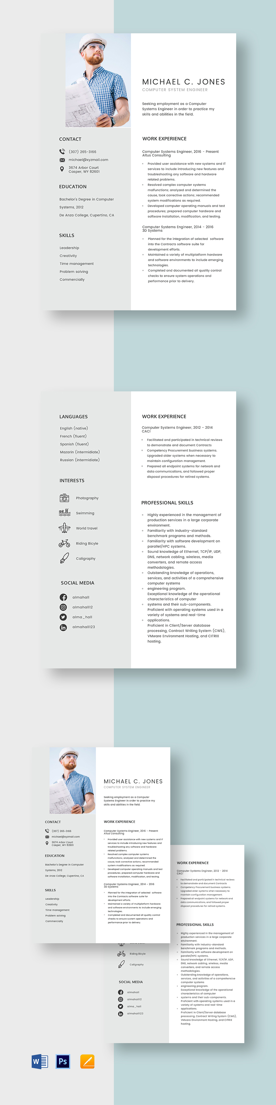 Computer Systems Engineer Resume Template - Word, Apple Pages, PSD ...
