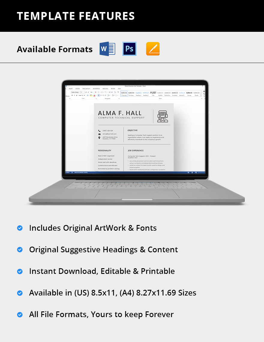 Free Free Computer Tech Support Resume Template - Word, Apple Pages ...