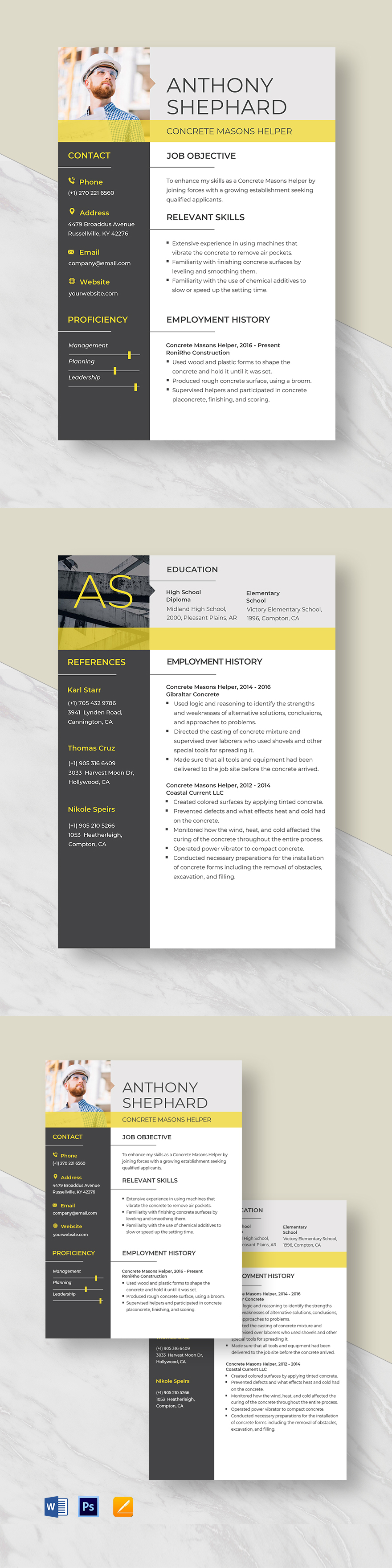 Concrete Masons Helper Resume Template - Word, Apple Pages, PSD ...