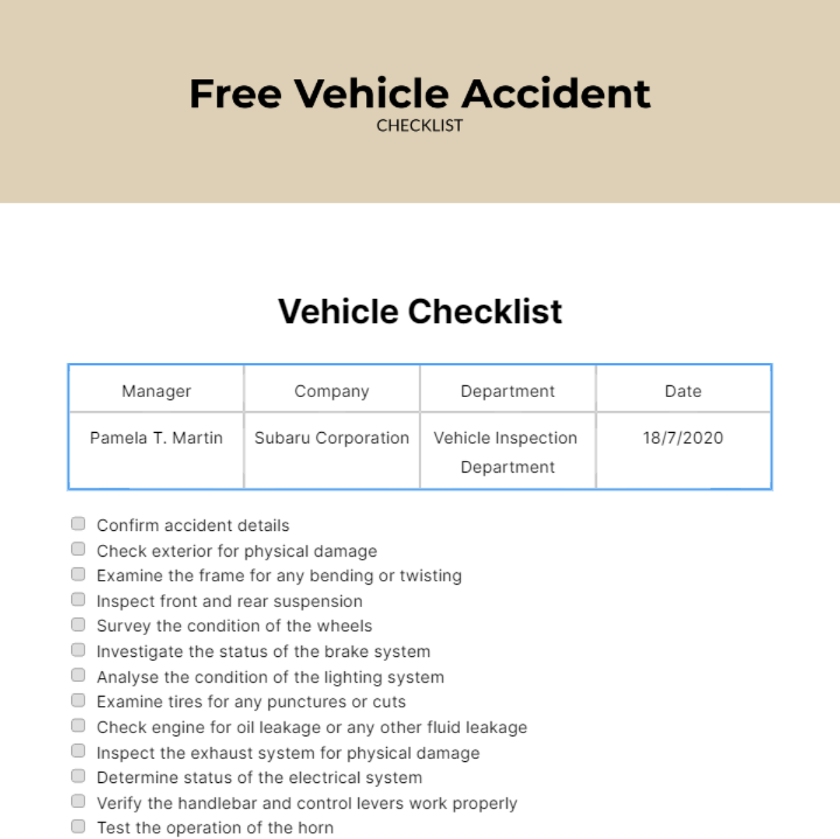 FREE Vehicle Checklist Templates & Examples - Edit Online & Download ...