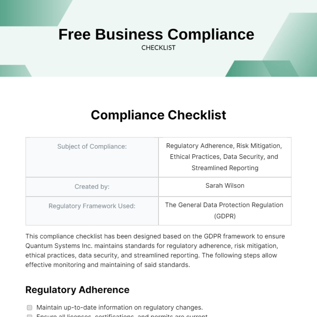 FREE Compliance Checklist Templates & Examples - Edit Online & Download ...