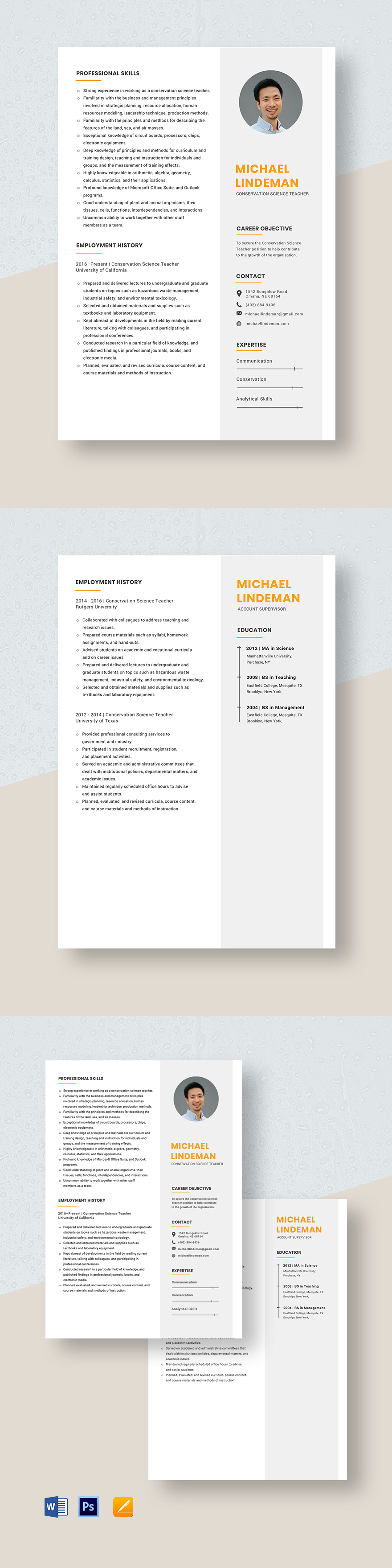 Free Conservation Science Teacher Resume Template - Word, Apple Pages ...
