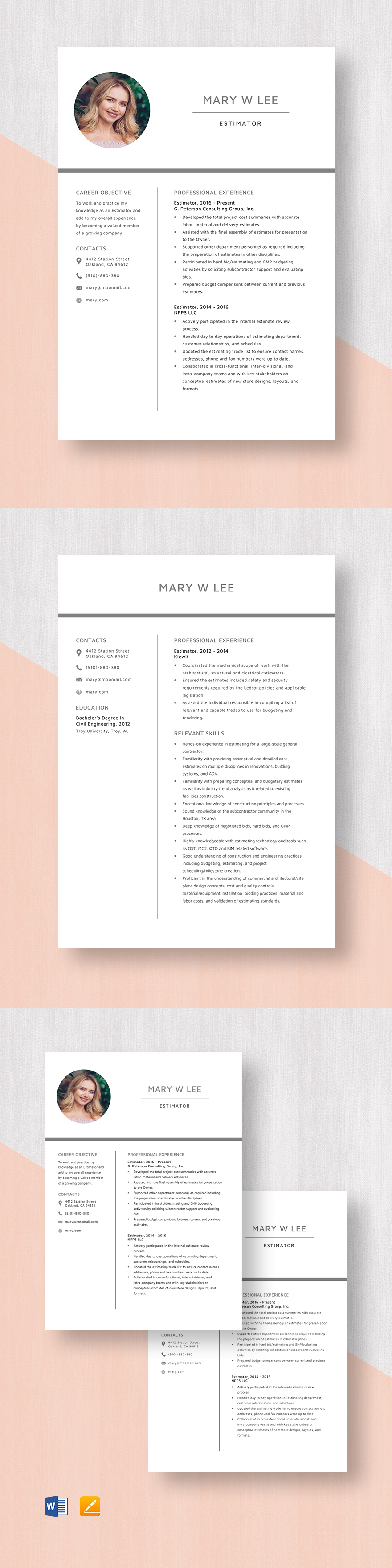Free Estimator Resume Template - Word, Apple Pages | Template.net Free Estimator Resume Template - Word, Apple Pages | Template.net