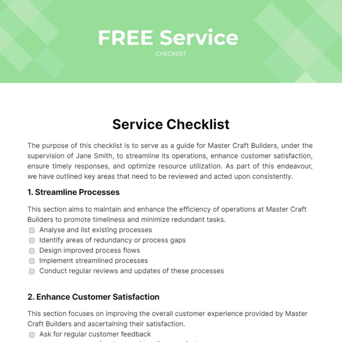 Free Service Checklist - Edit Online & Download | Template.net