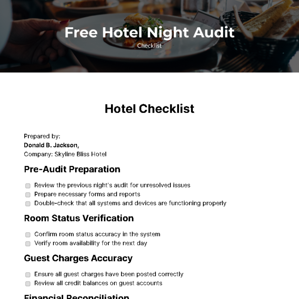 FREE Hotel Checklist Templates & Examples - Edit Online & Download ...