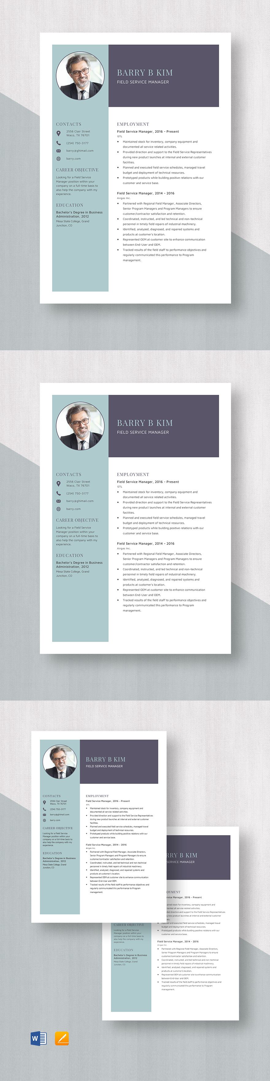 Free Field Service Manager Resume Template - Word, Apple Pages ...