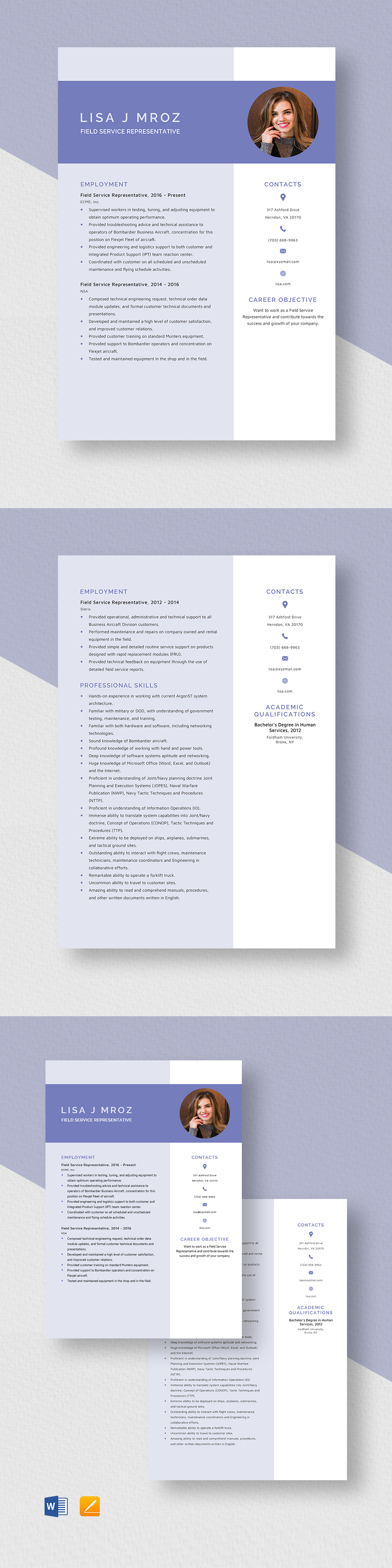 Field Service Representative Resume Template - Word, Apple Pages ...