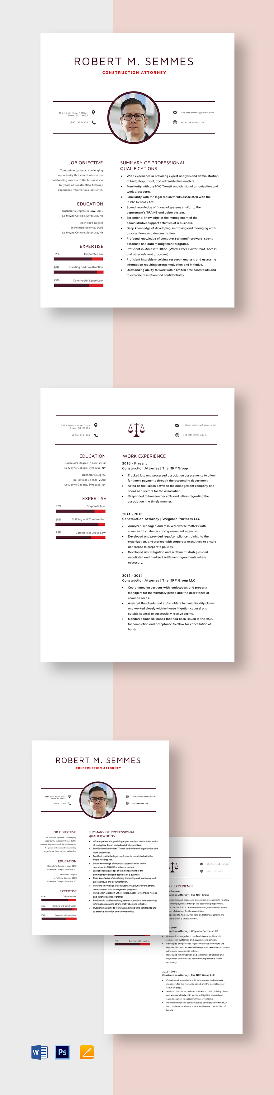 Construction Attorney Resume Template - Word, Apple Pages, PSD | Template.net