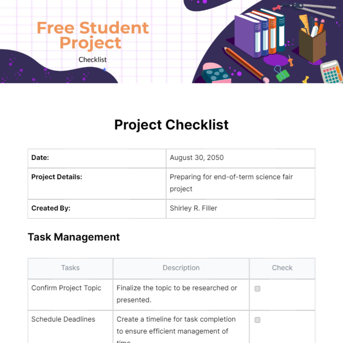Free Student Project Checklist - Edit Online & Download | Template.net