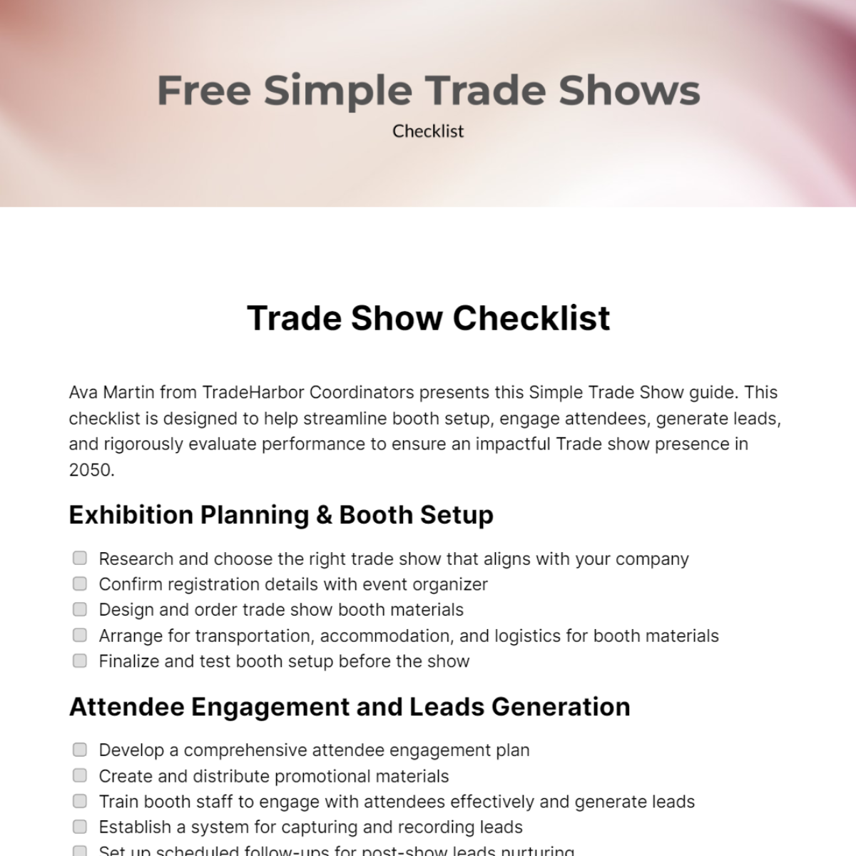 Simple Checklist Trade Shows Template - Edit Online & Download Example ...