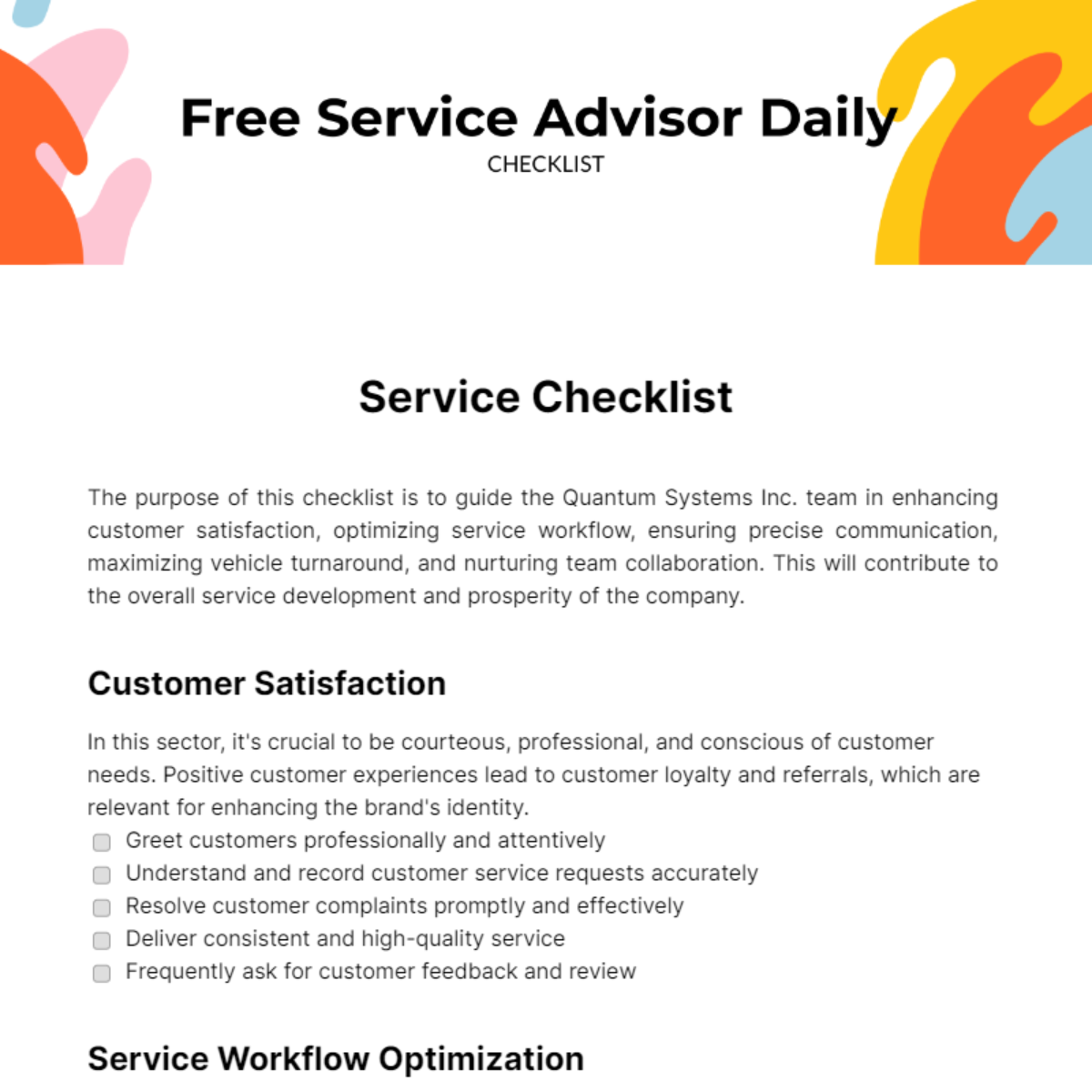 FREE Service Checklist Templates & Examples - Edit Online & Download ...