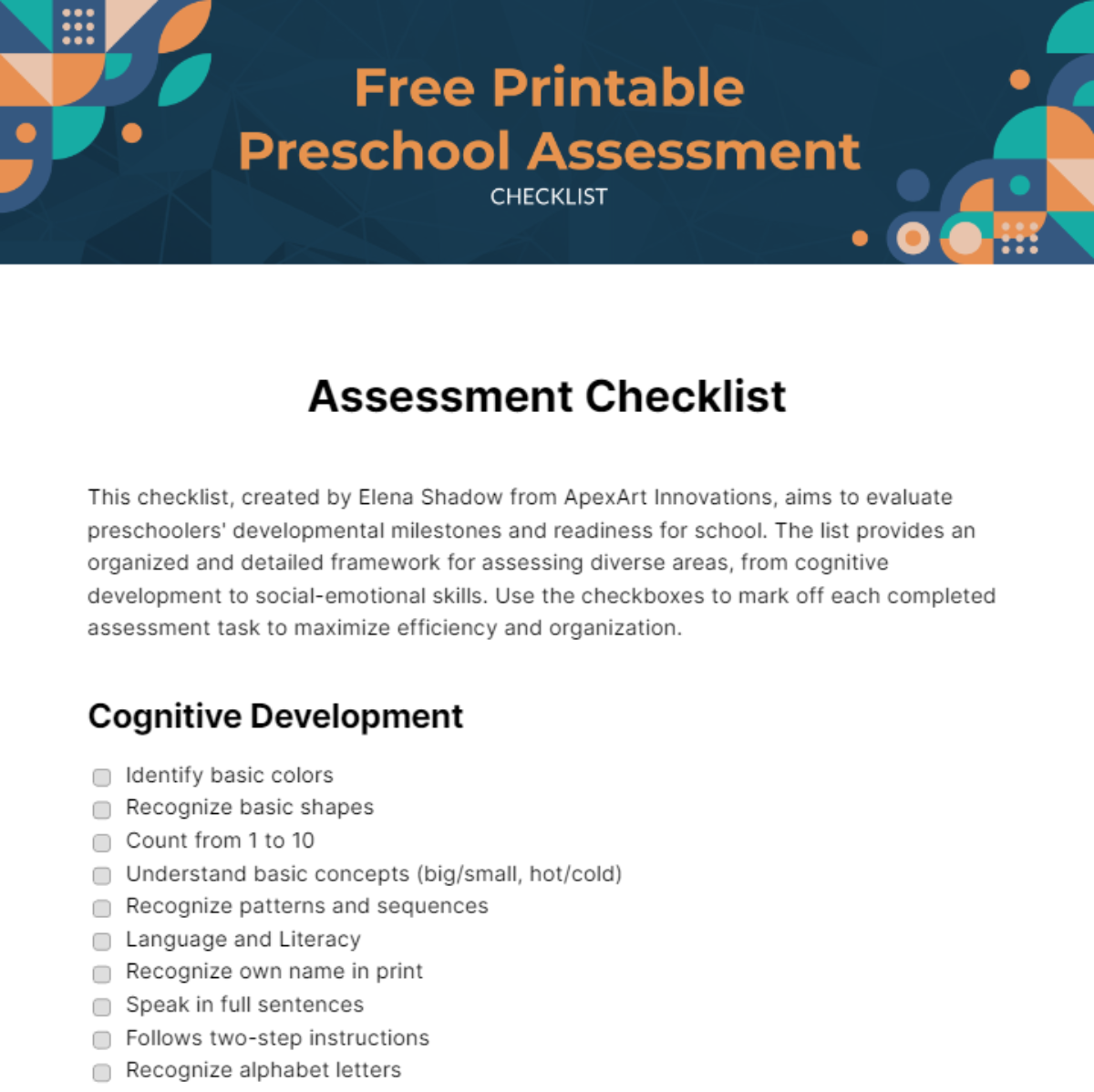 FREE Assessment Checklist - Edit Online & Download | Template.net