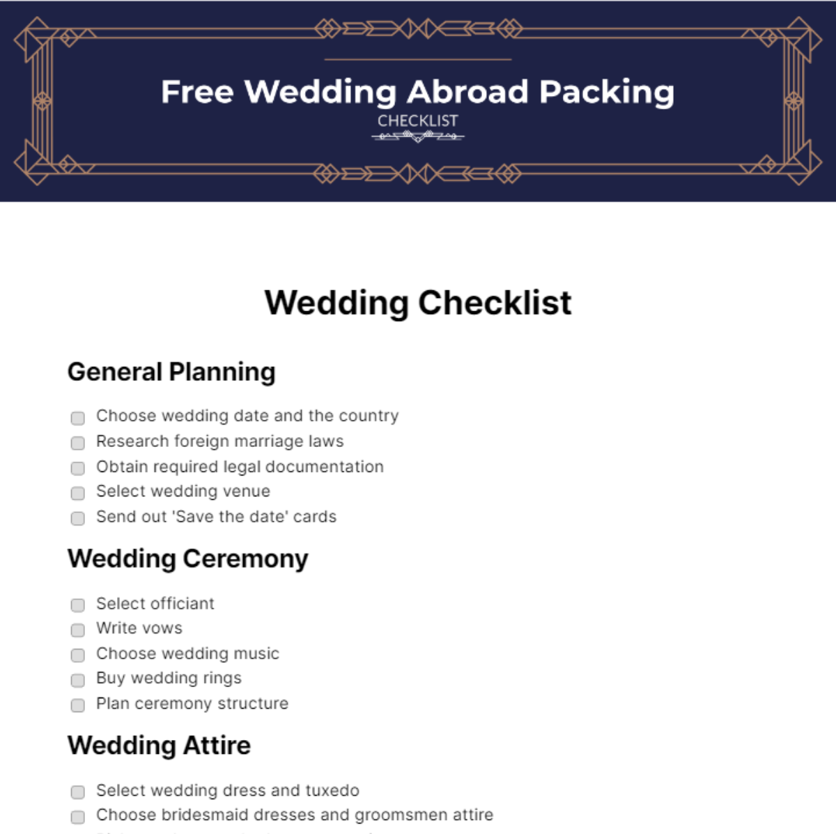 Wedding Abroad Packing Checklist at Savannah Mccarthy blog