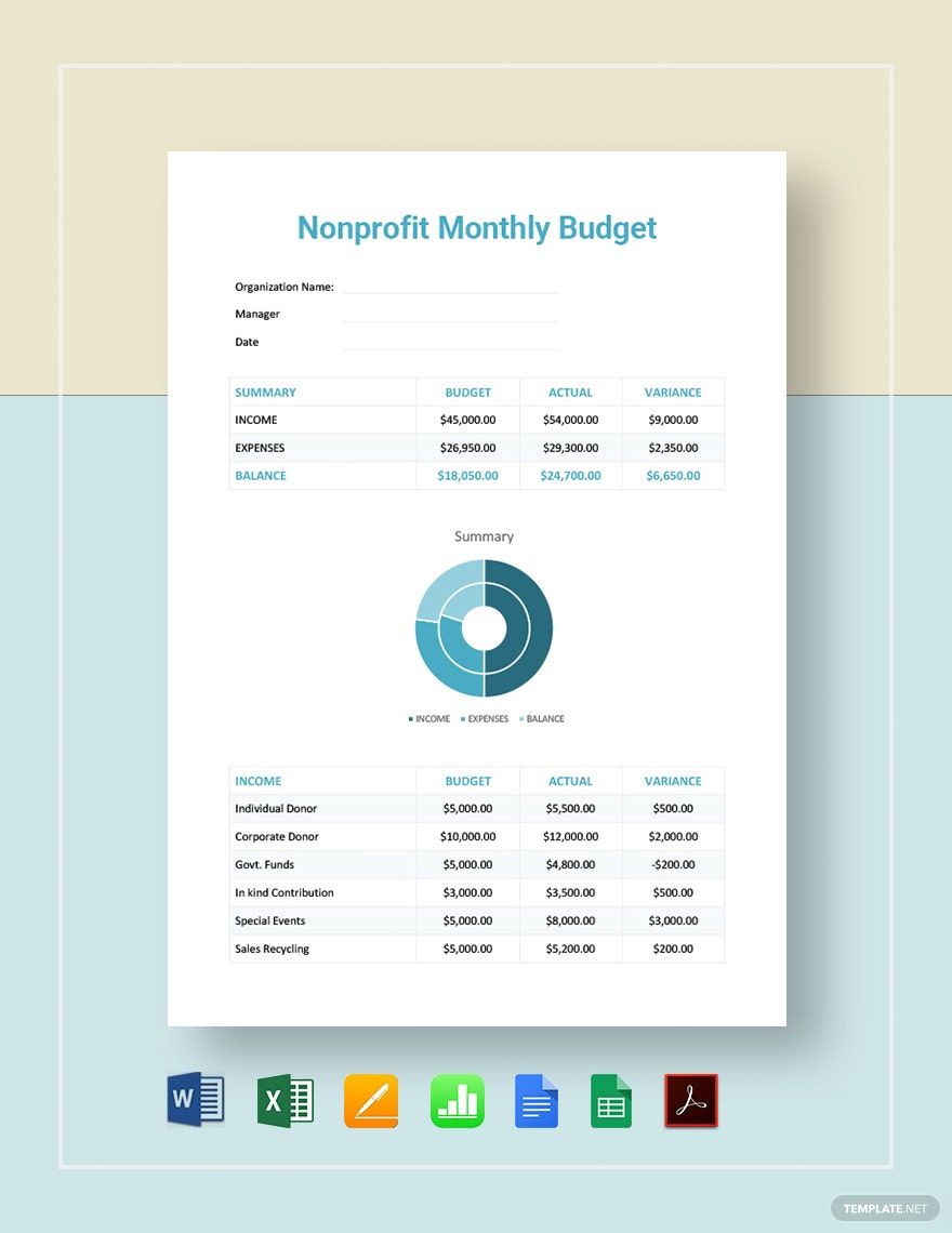 Nonprofit Monthly Budget Template Google Docs Google Sheets Excel 