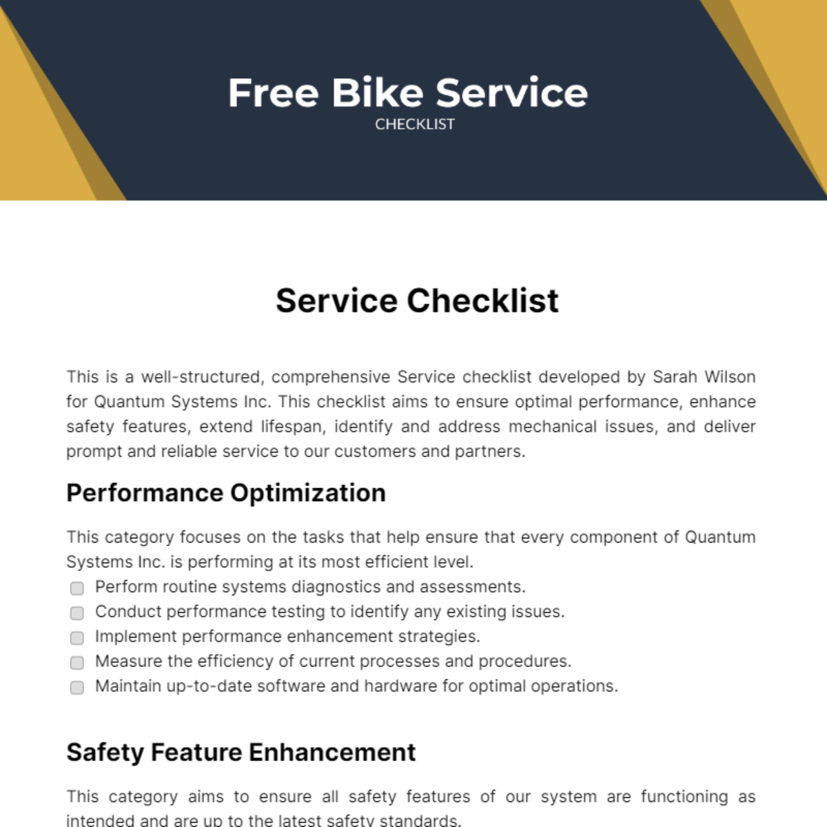 Free Bike Service Checklist - Edit Online & Download | Template.net