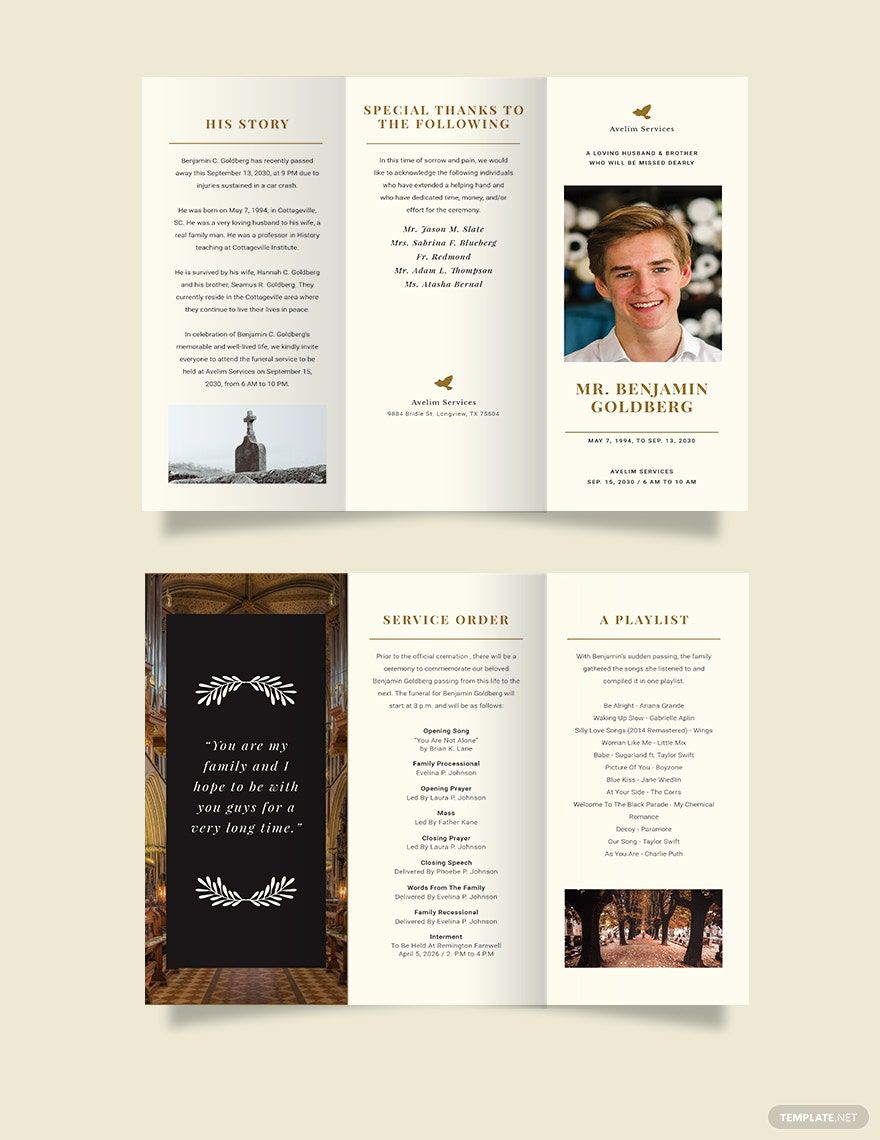 Free Eulogy Booklet Funeral Tri Fold Brochure Template Download In 