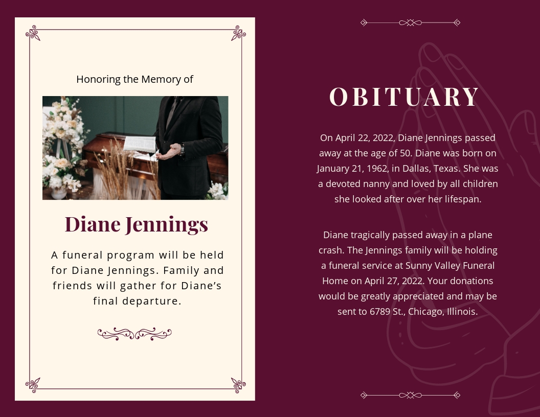 Christian Funeral Obituary Bi Fold Brochure Template In Illustrator 