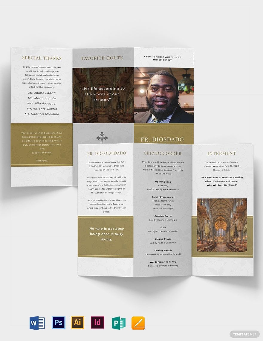 Modern Funeral Obituary Bi-Fold Brochure Template - Google Docs ...