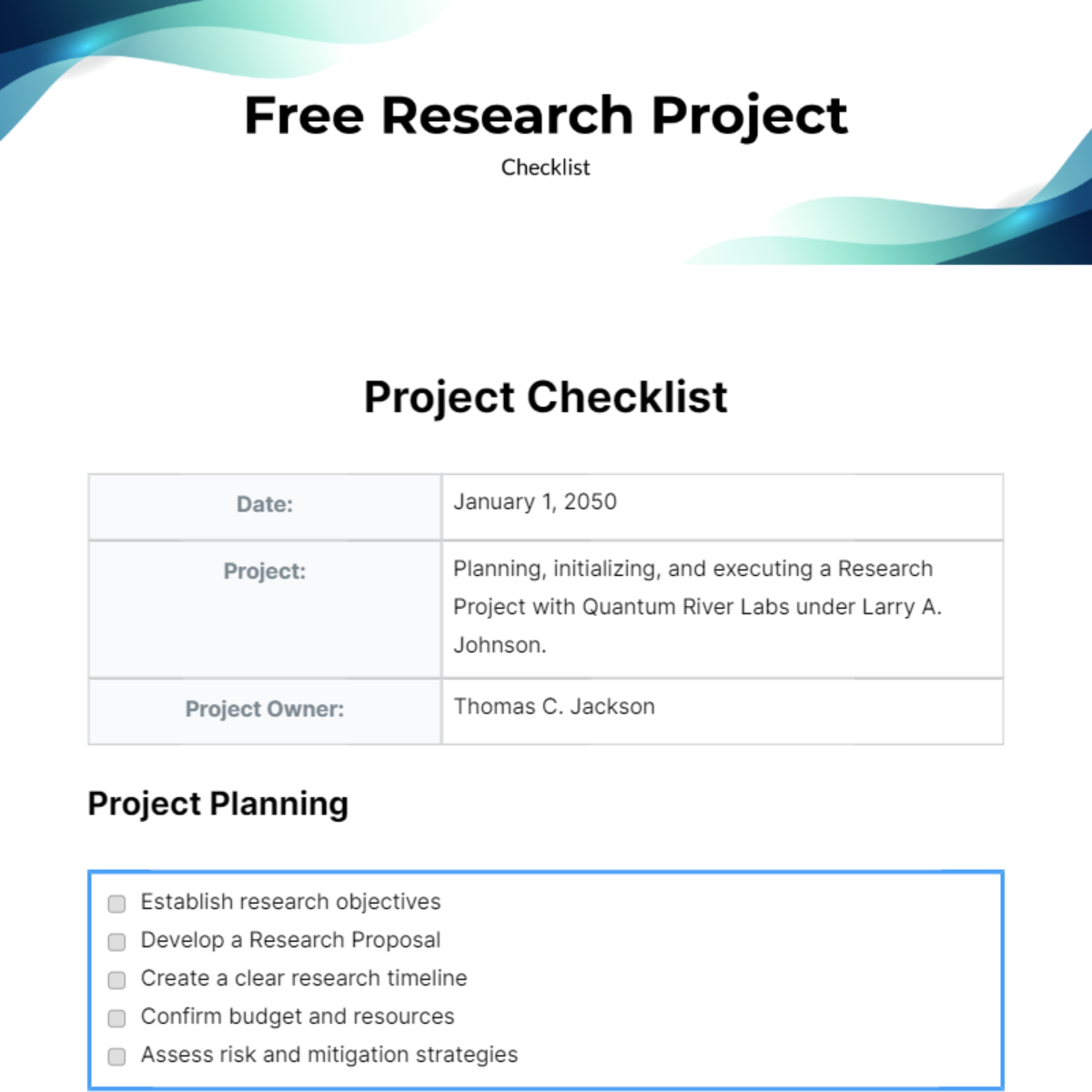 Research Project Checklist - Edit Online & Download Example