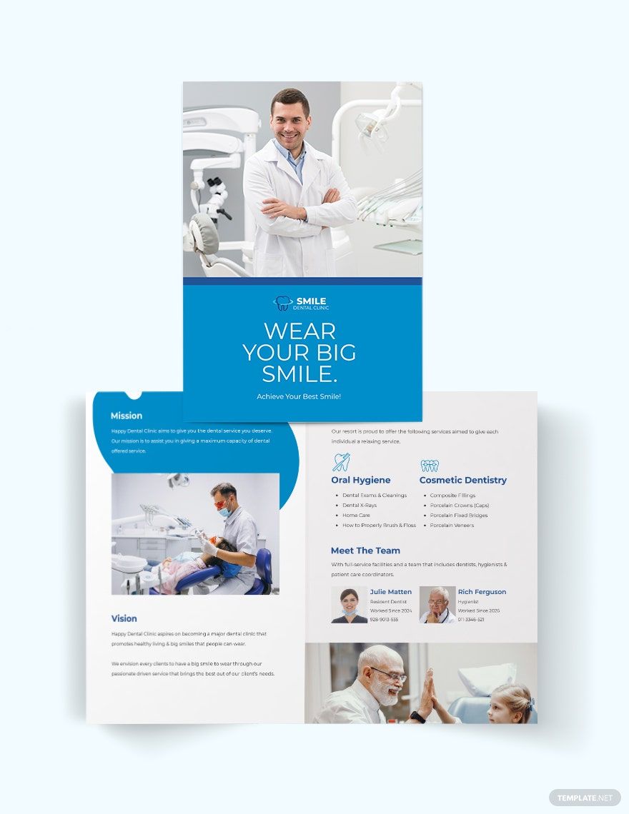 Dental Clinic Advertising Bi Fold Brochure Template Google Docs Illustrator InDesign Word 