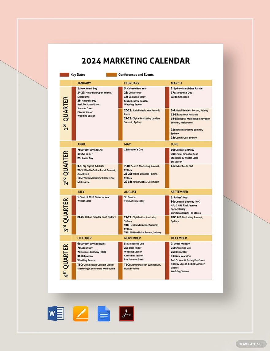 Marketing Calendar Template In Pages Word Google Docs PDF Download 