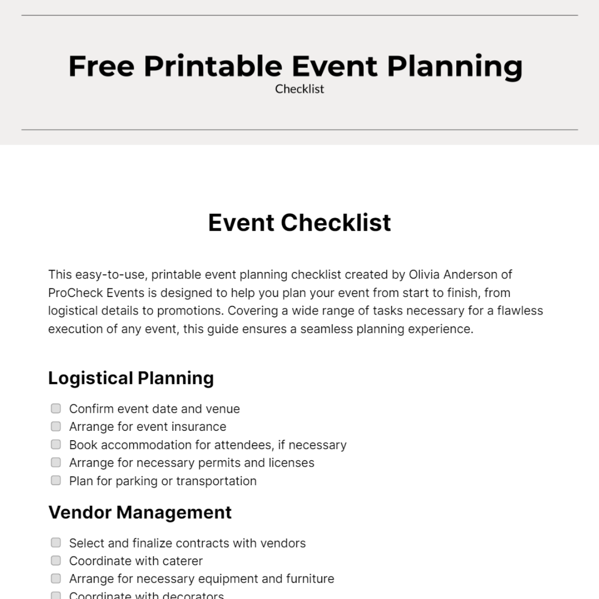 FREE Event Checklist - Edit Online & Download | Template.net