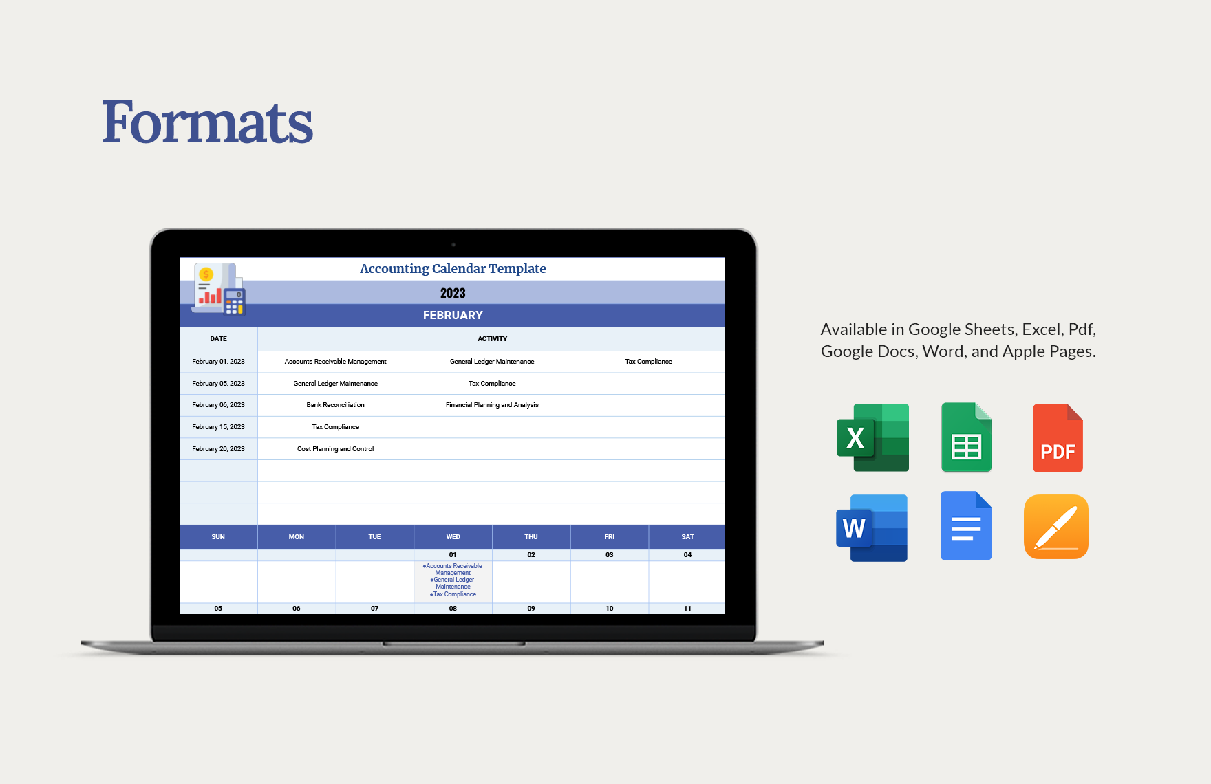 Accounting Calendar Template in PDF, Pages, Google Docs, Word, Excel ...
