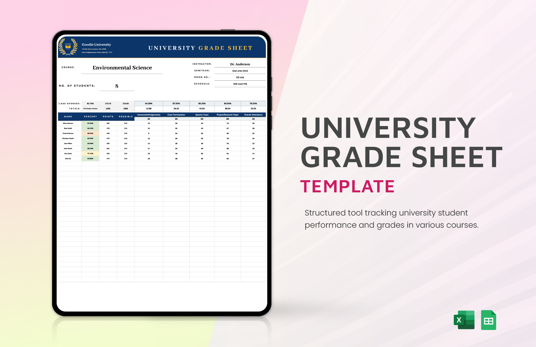 Free Gradebook Templates To Edit Online