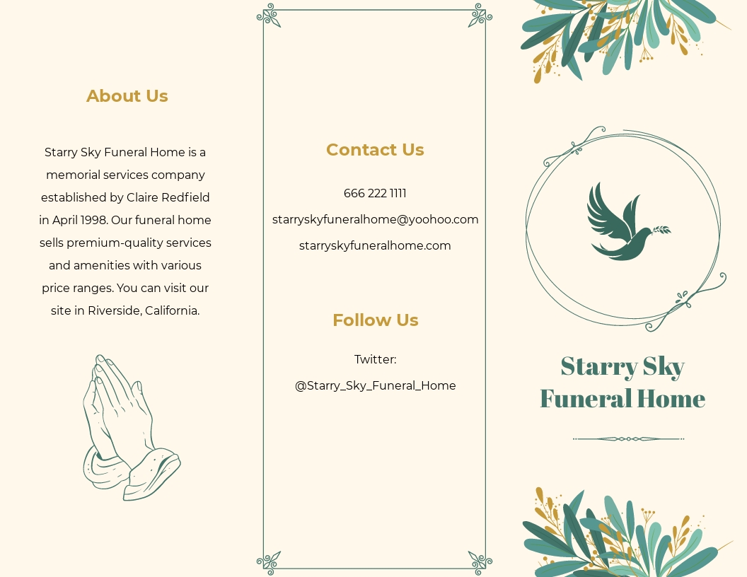FREE Blank Loving Memory Funeral Tri Fold Brochure Template In 