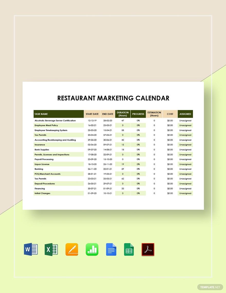 Restaurant Marketing Calendar Template Download In Word Google Docs 