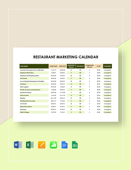 14+ Restaurant Calendar Designs & Templates - PSD, AI