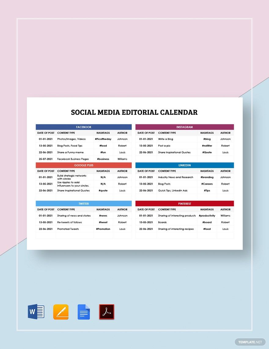 FREE Social Media Calendar Google Docs Template Download Template