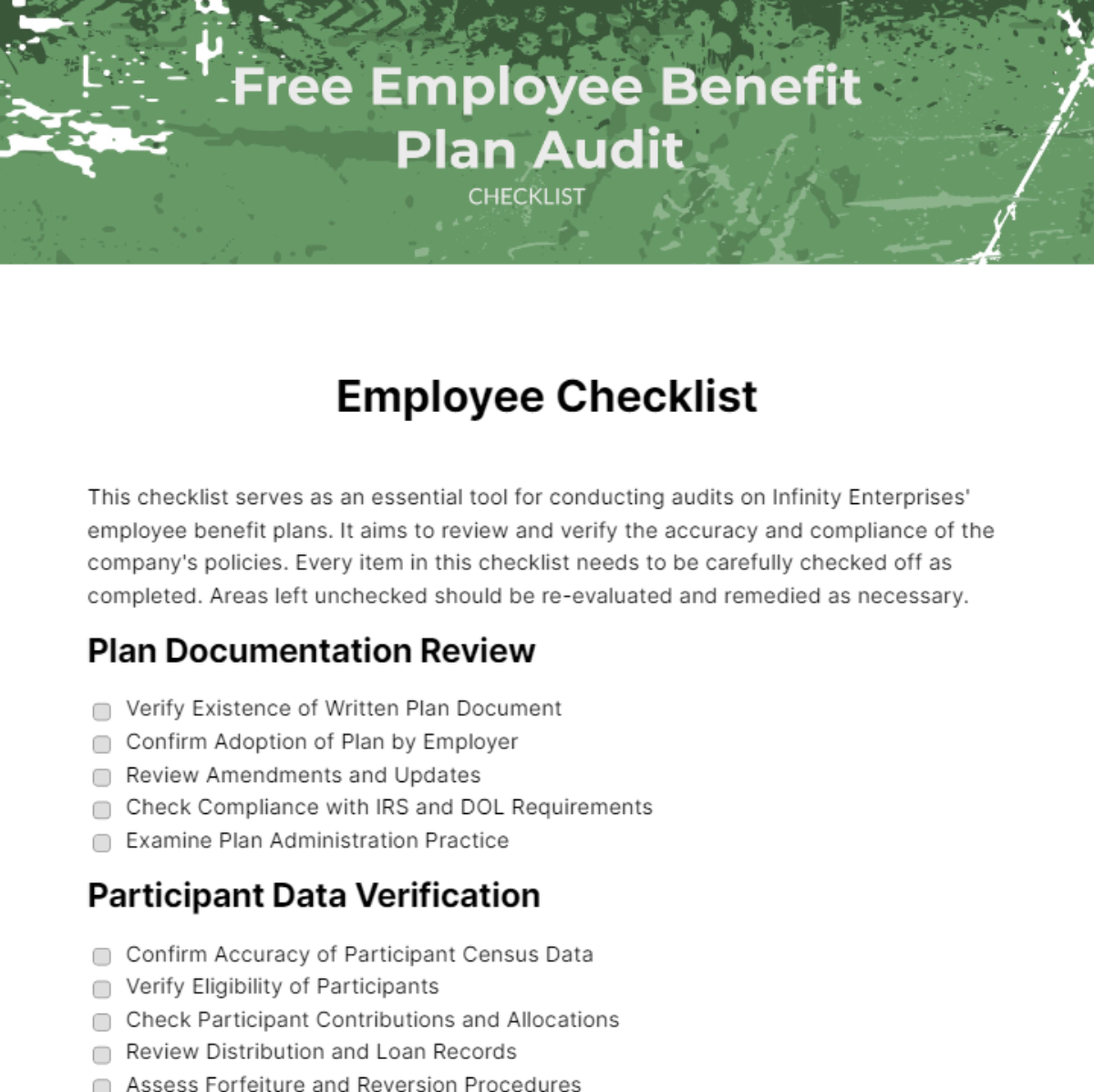 Free Employee Benefit Plan Audit Checklist - Edit Online & Download | Template.net