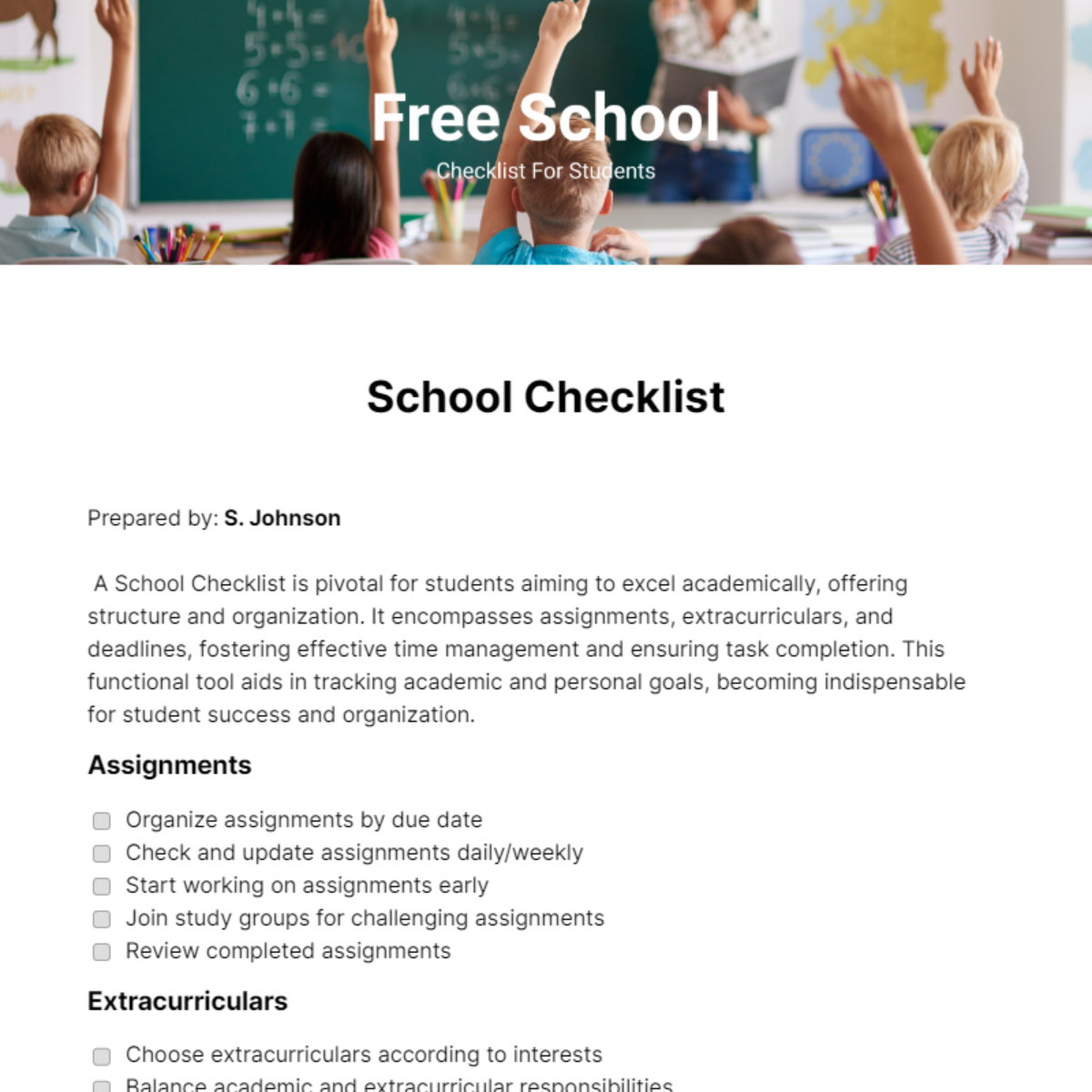 Free School Checklist for Students - Edit Online & Download | Template.net