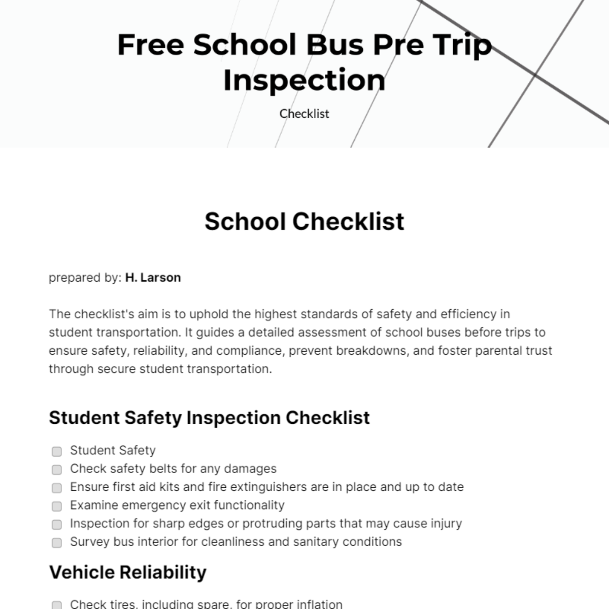 School Bus Pre Trip Inspection Checklist - Edit Online & Download Example