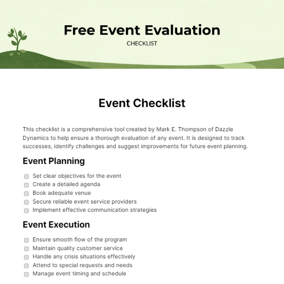 Free Event Evaluation Checklist - Edit Online & Download | Template.net
