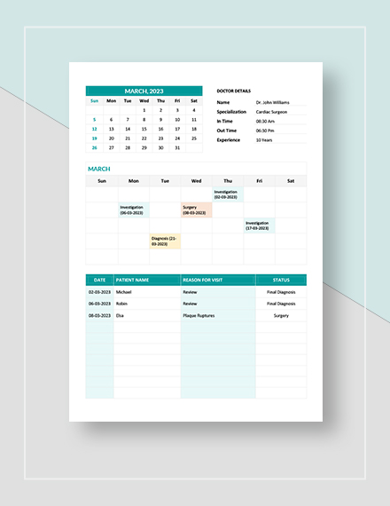 Medical Appointment Calendar Template - Google Docs, Word, Apple Pages ...