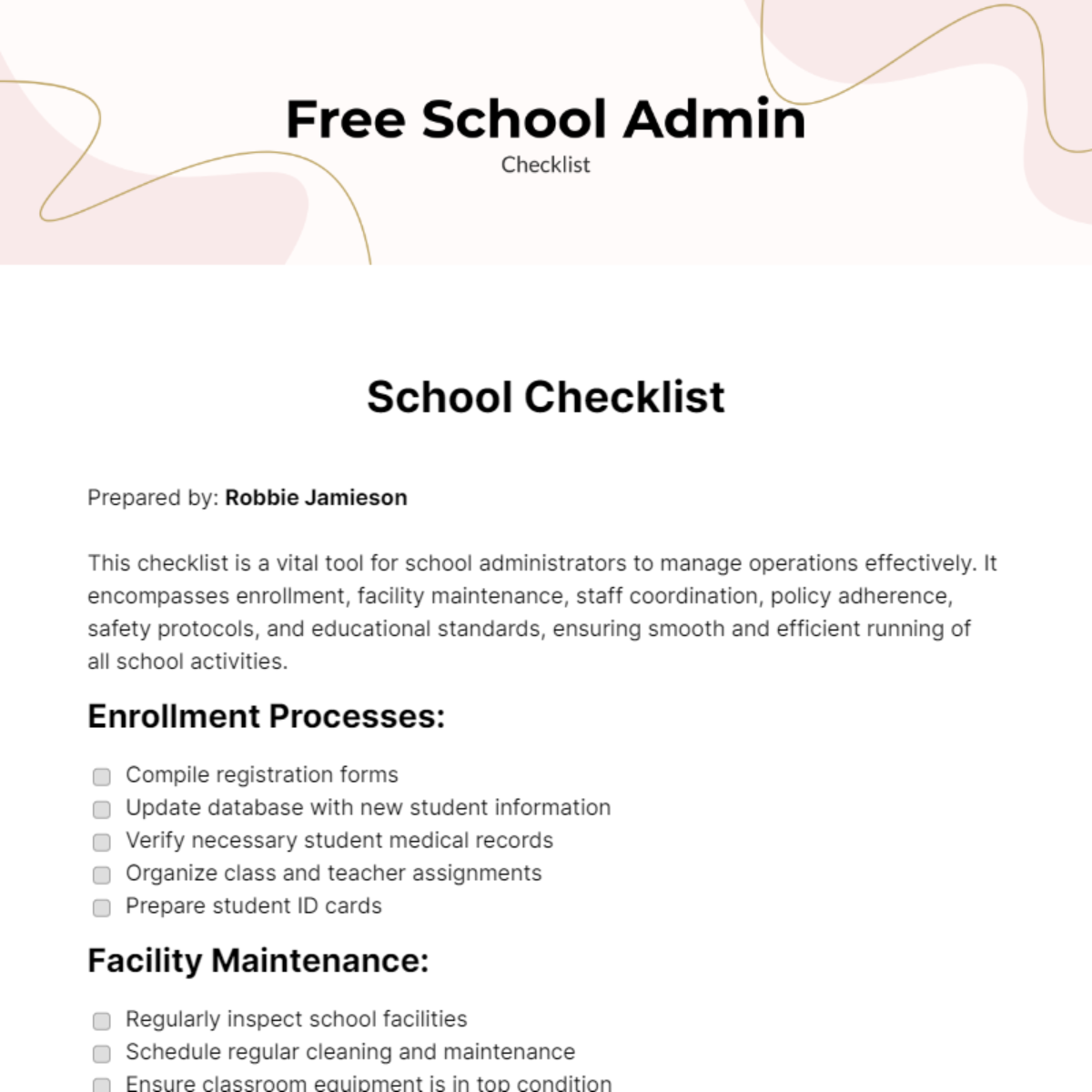 Free School Admin Checklist - Edit Online & Download | Template.net