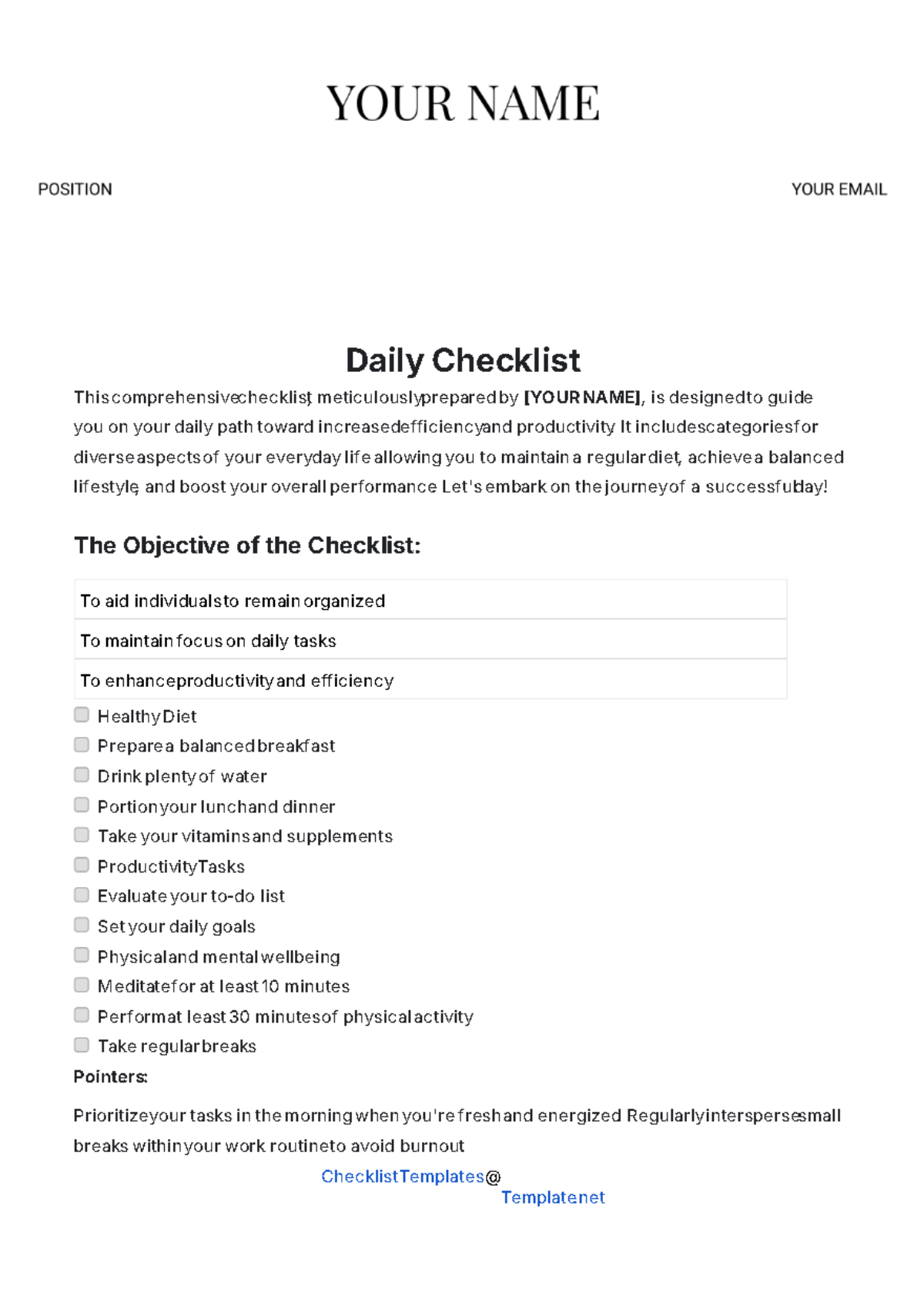 Free Checklist Templates, Editable and Printable
