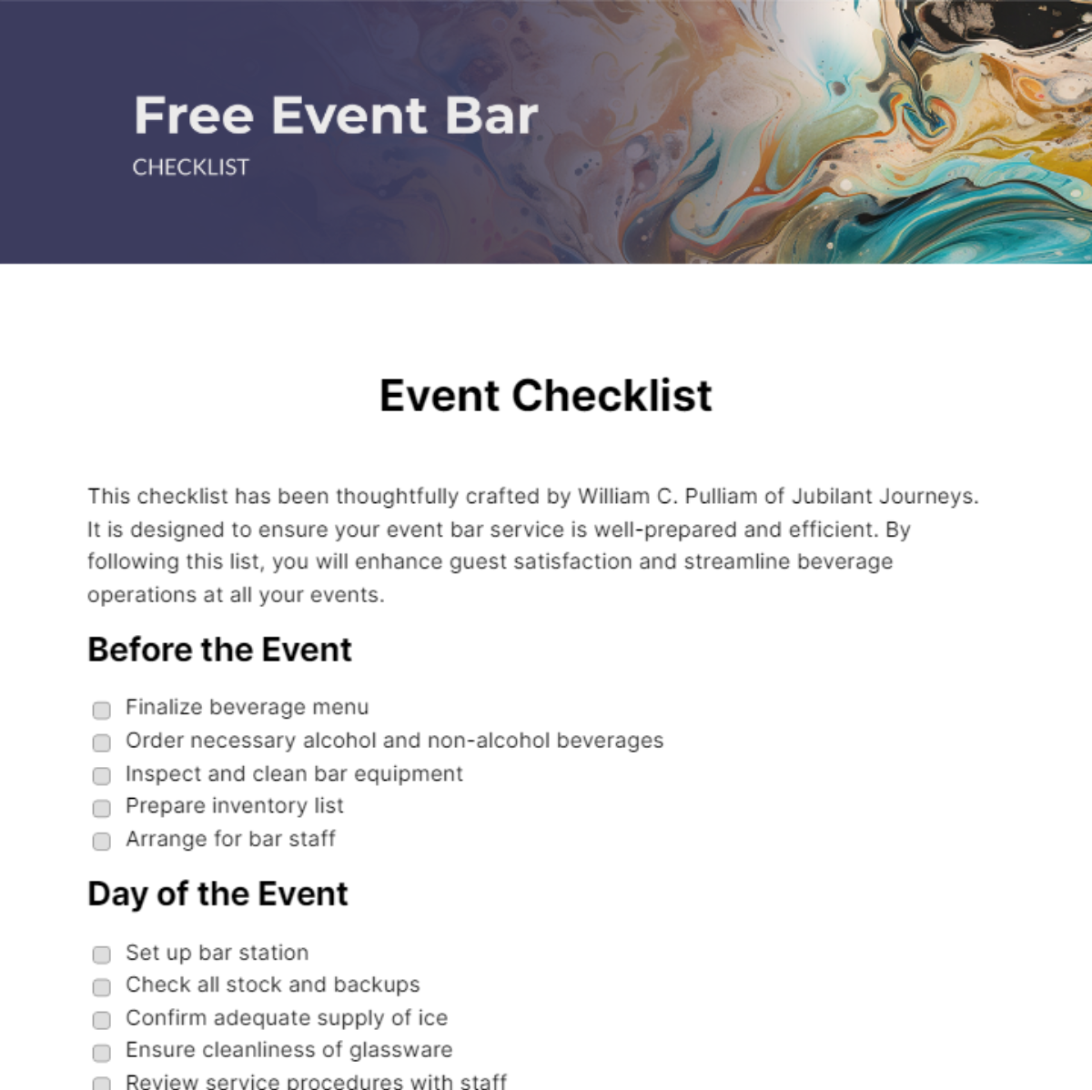 Free Event Bar Checklist Edit Online Download Template