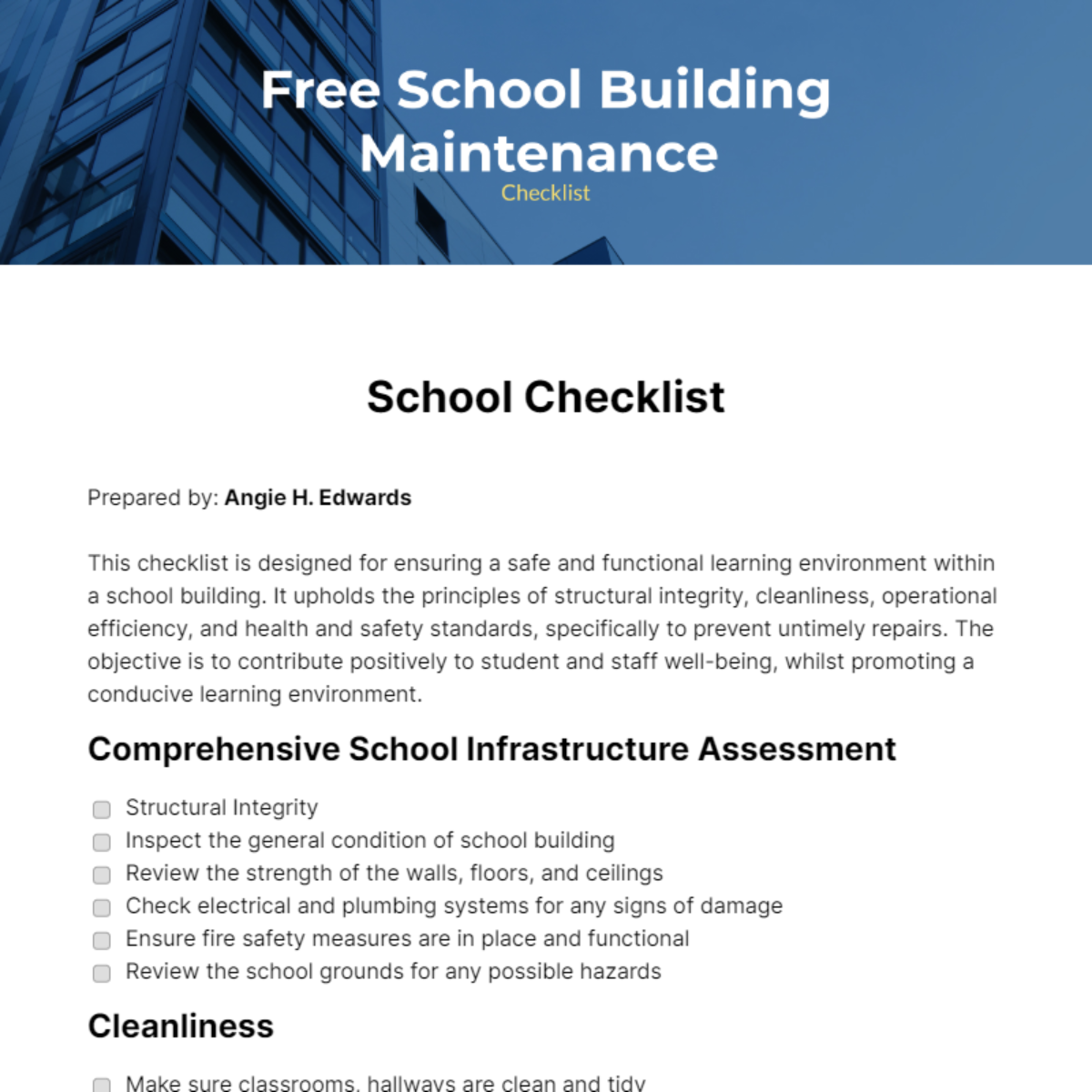 School Building Maintenance Checklist - Edit Online & Download Example